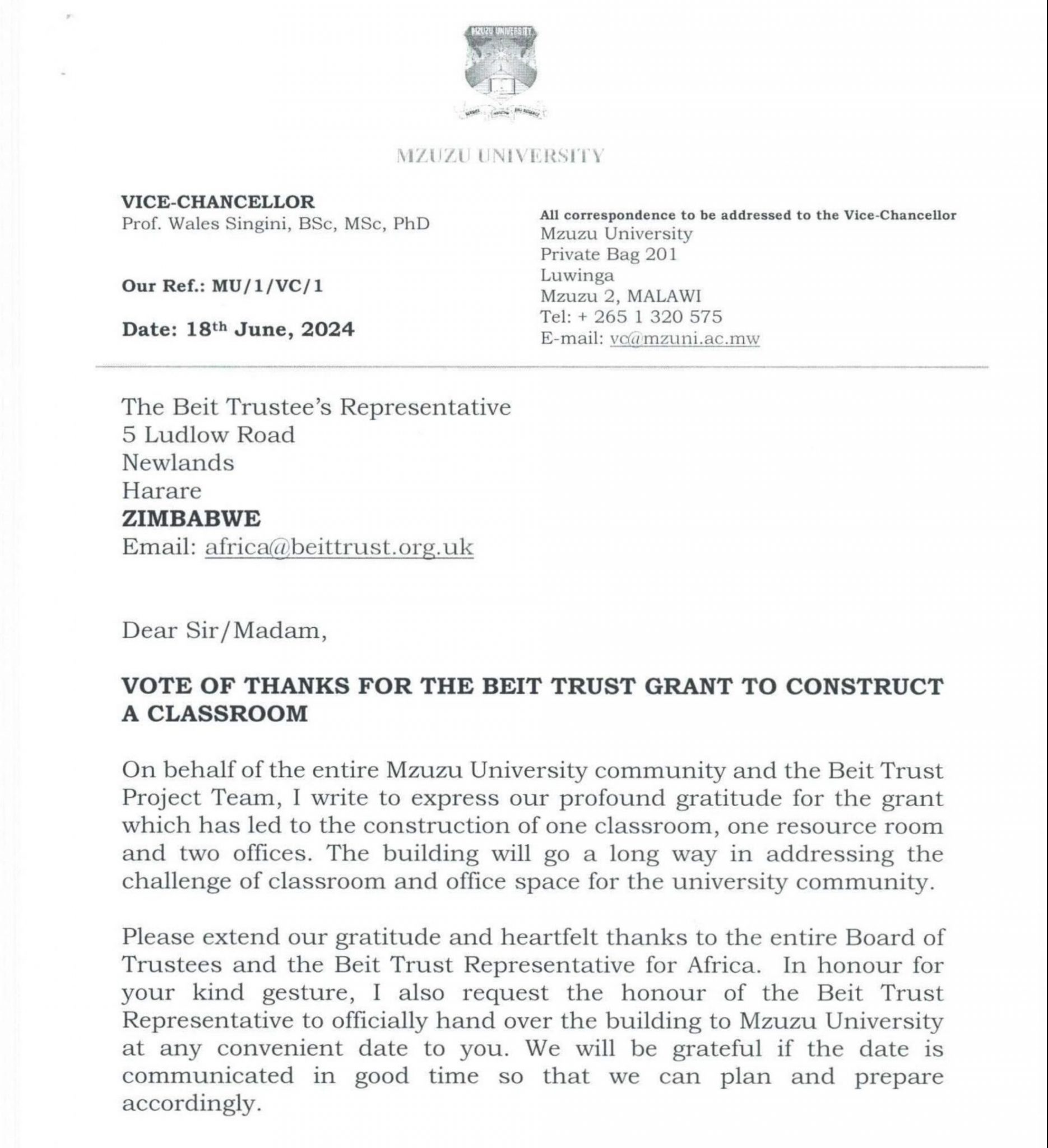 Mzuzu University – The Beit Trust